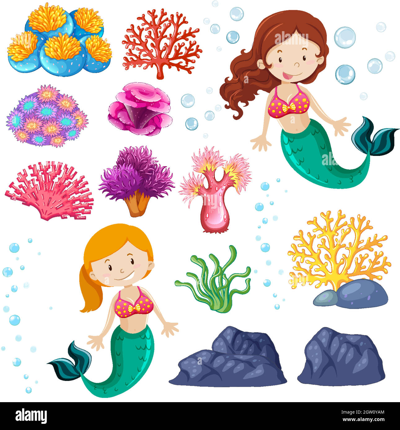Set of cute mermaid and sea theme Stock Vector Image & Art - Alamy