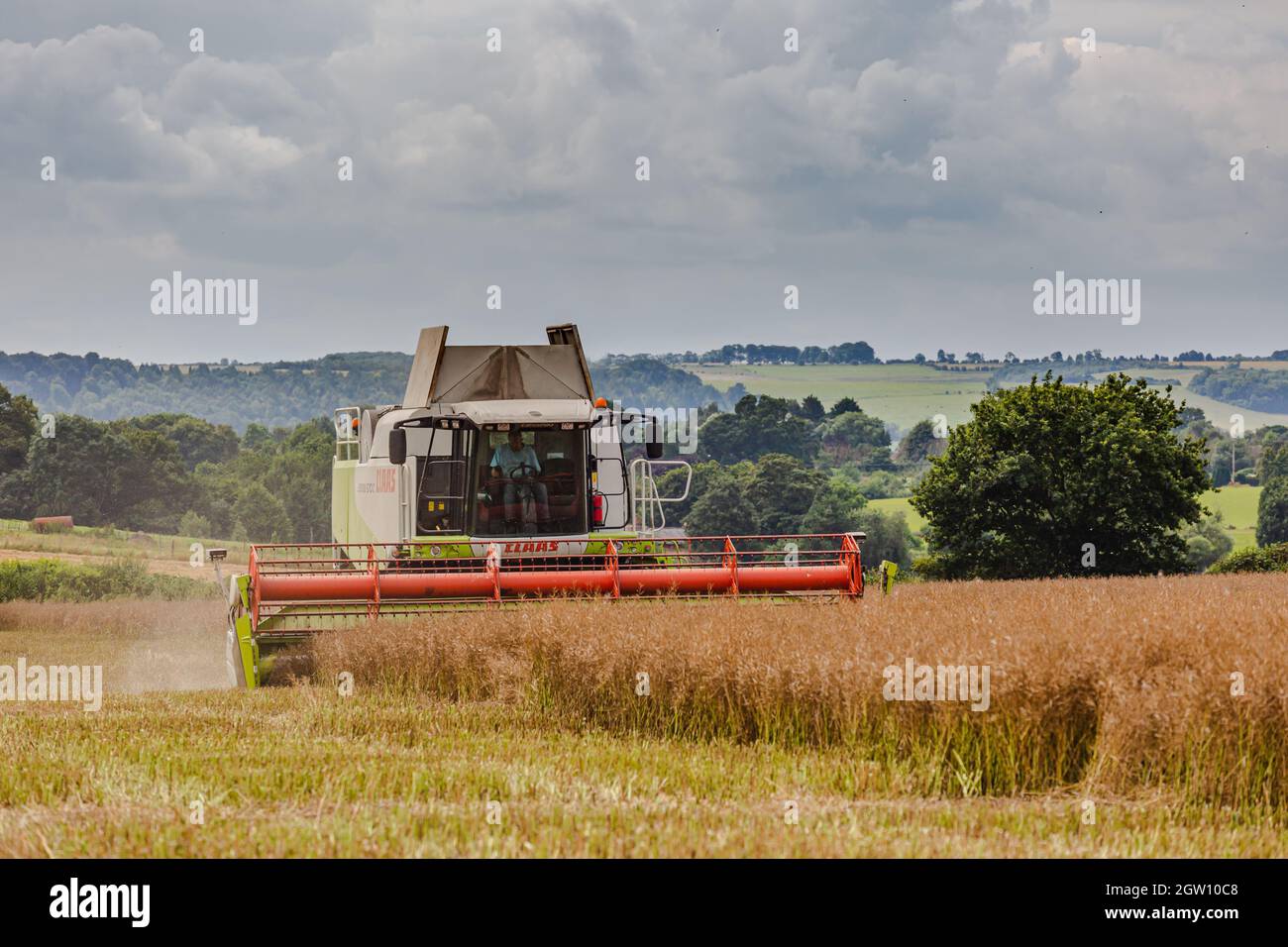 combine harvester harvesting the crops in a field in Wiltshire uk Stock ...