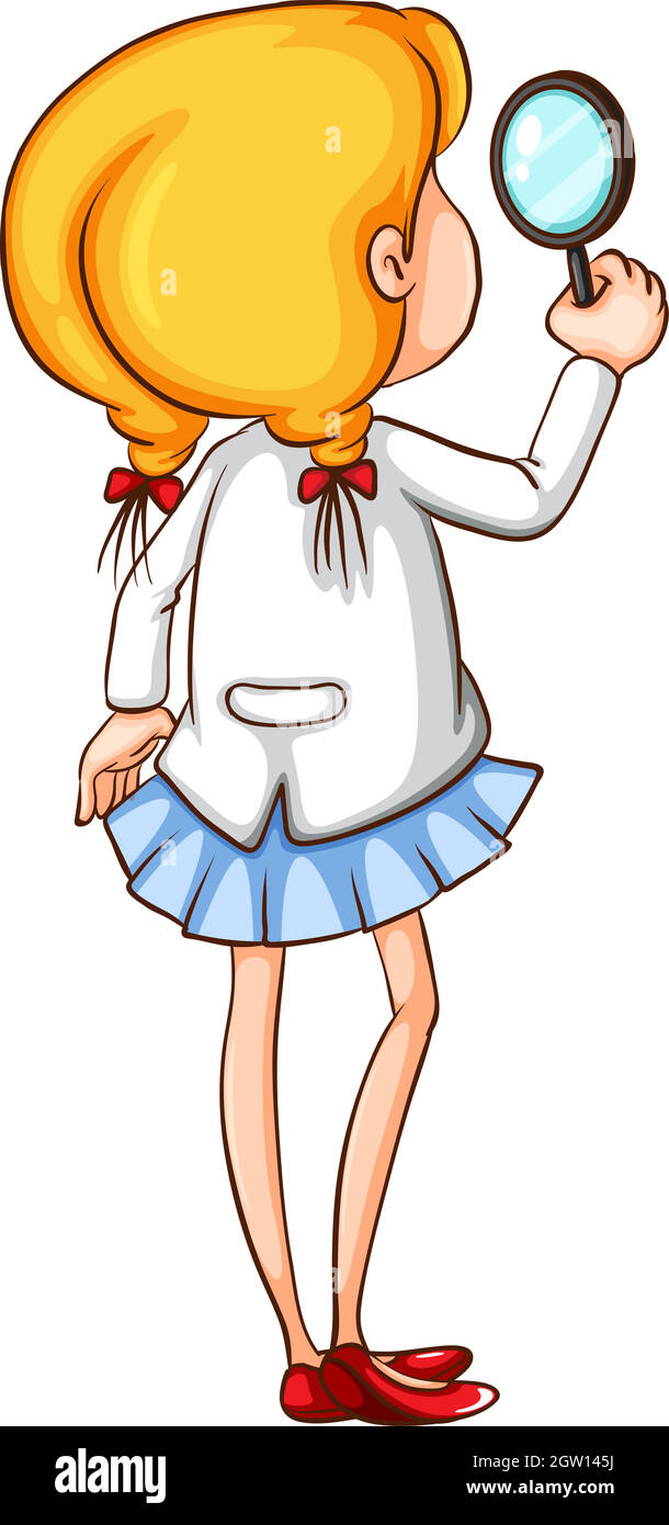 A simple sketch of a girl holding a magnifying glass Stock Vector Image ...