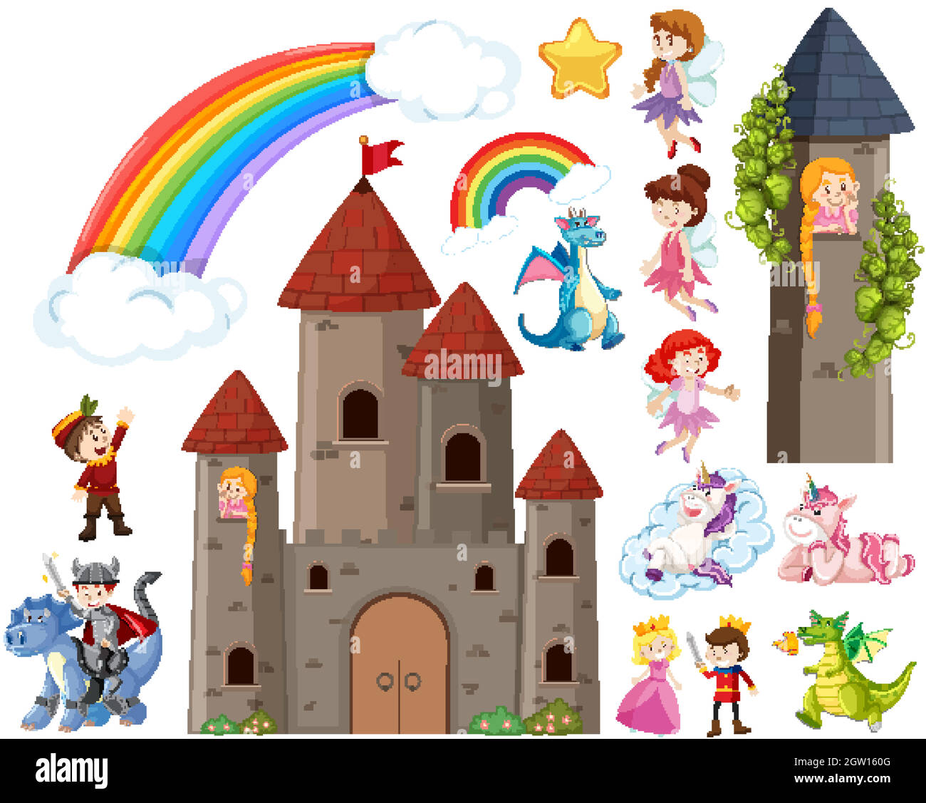 Set of fairytale characters and castle towers Stock Vector Image & Art ...