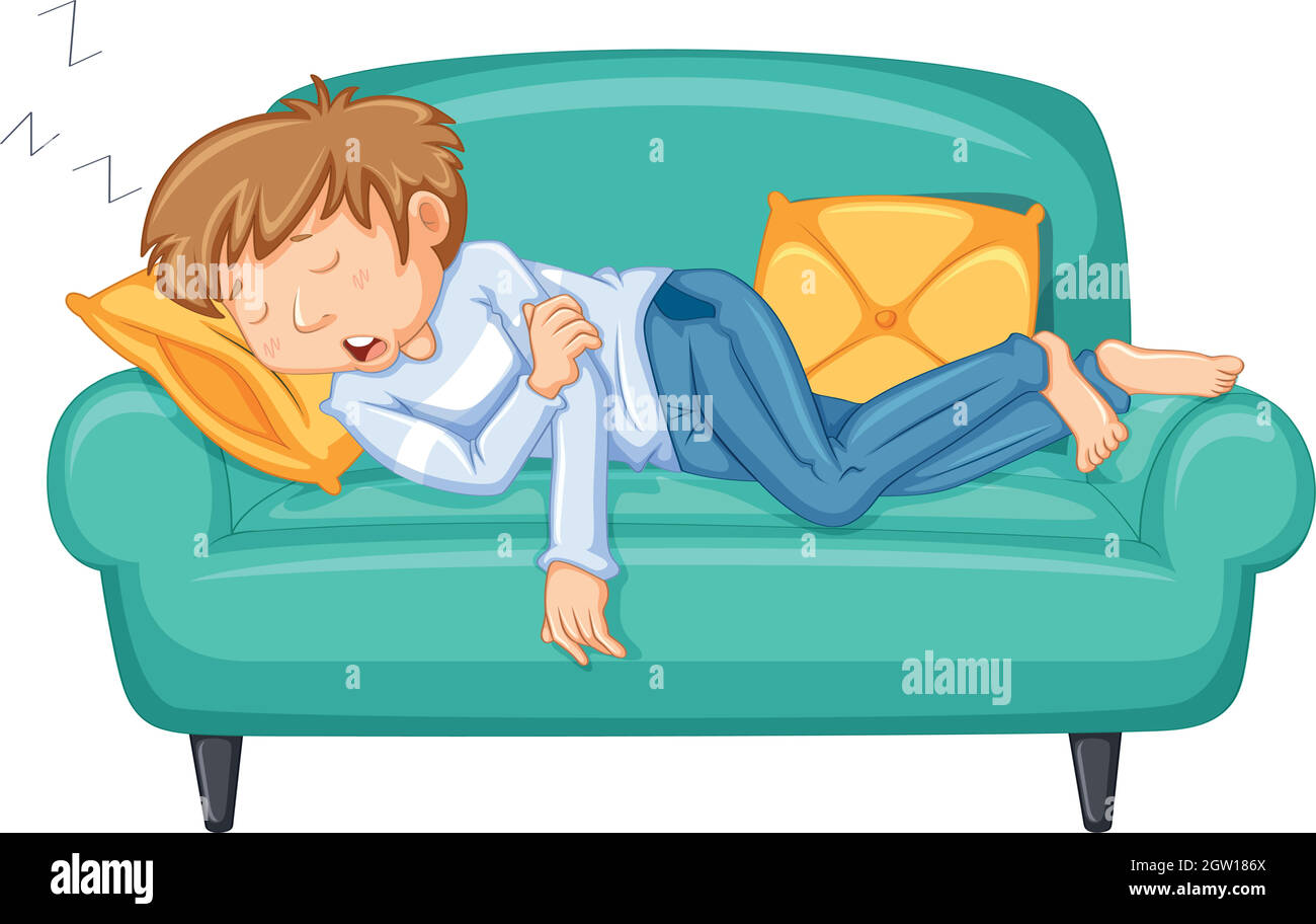 Man taking nap on big sofa Stock Vector Image & Art - Alamy