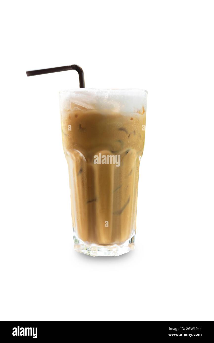 Fresh Coffee Ice In A Glass Isolated On A White Stock Photo - Alamy