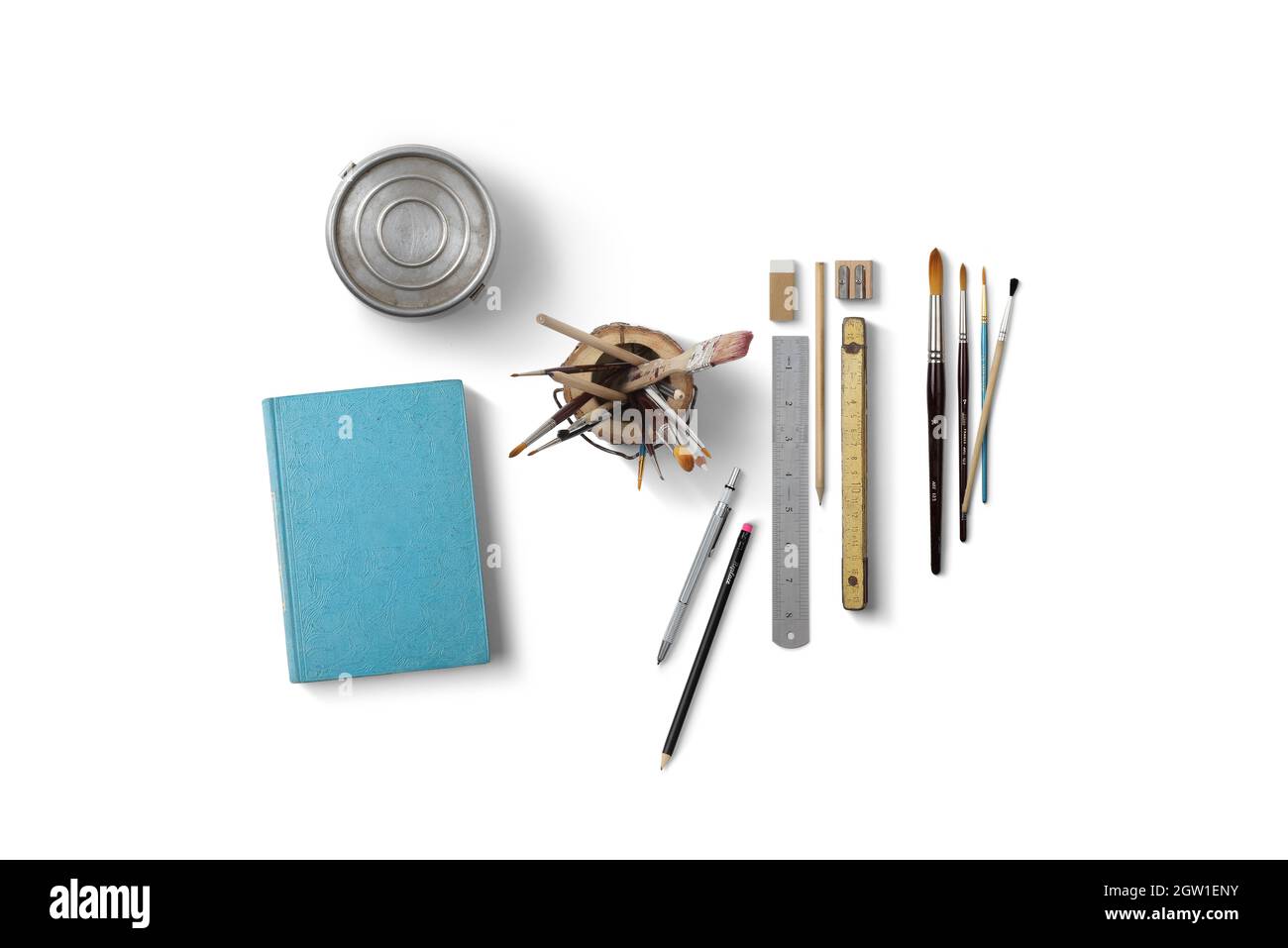 top angel artistic objects in white and grey background painting brush ...