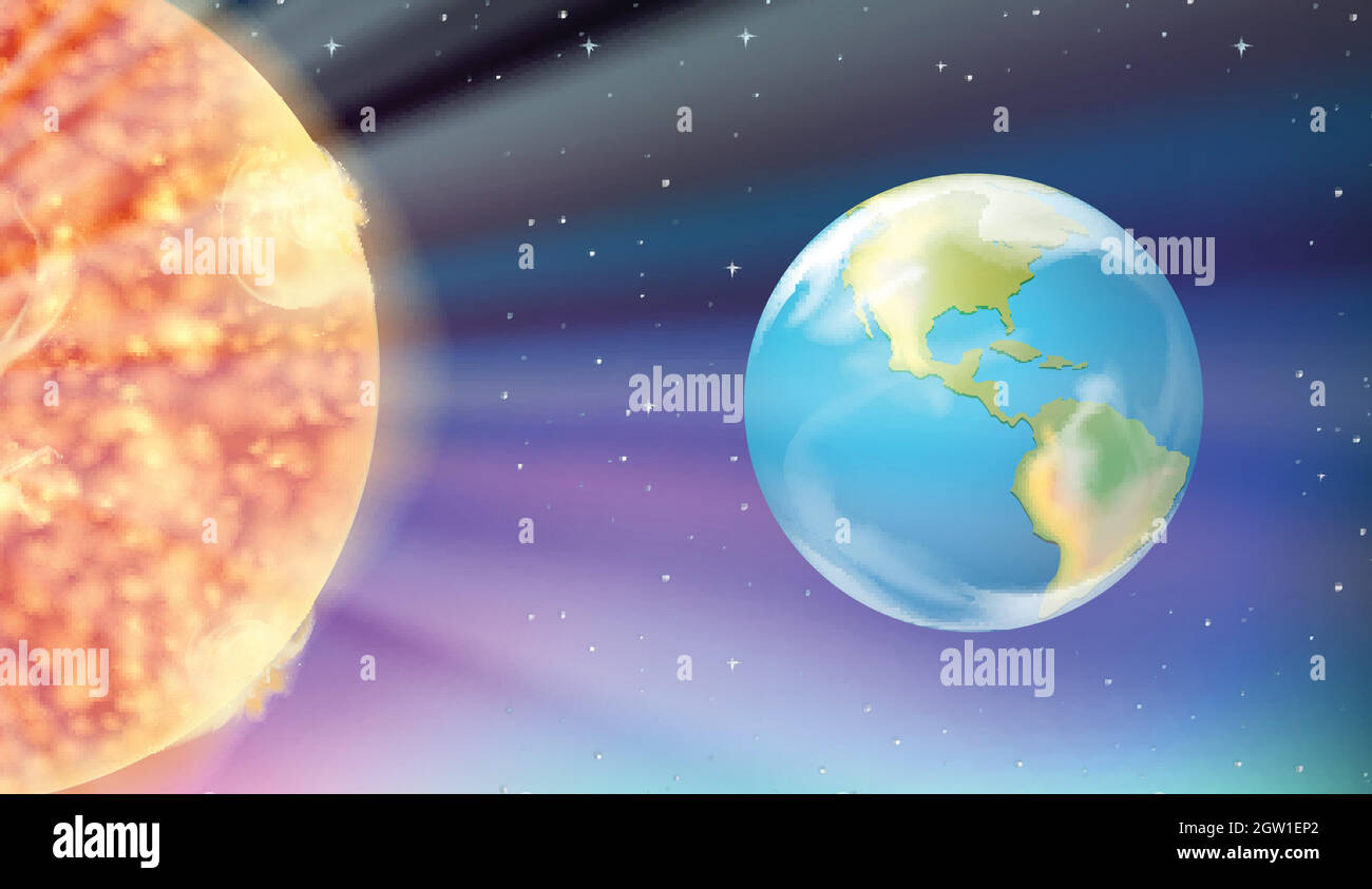 Earth and the Sun in galaxy Stock Vector Image & Art - Alamy
