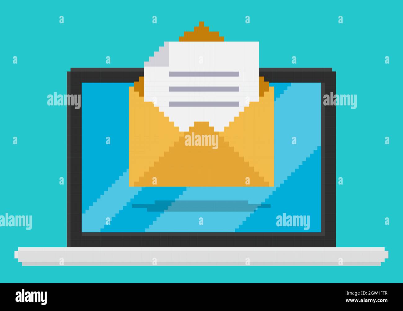 Pixel art style vector illustration of opend email on laptop screen ...