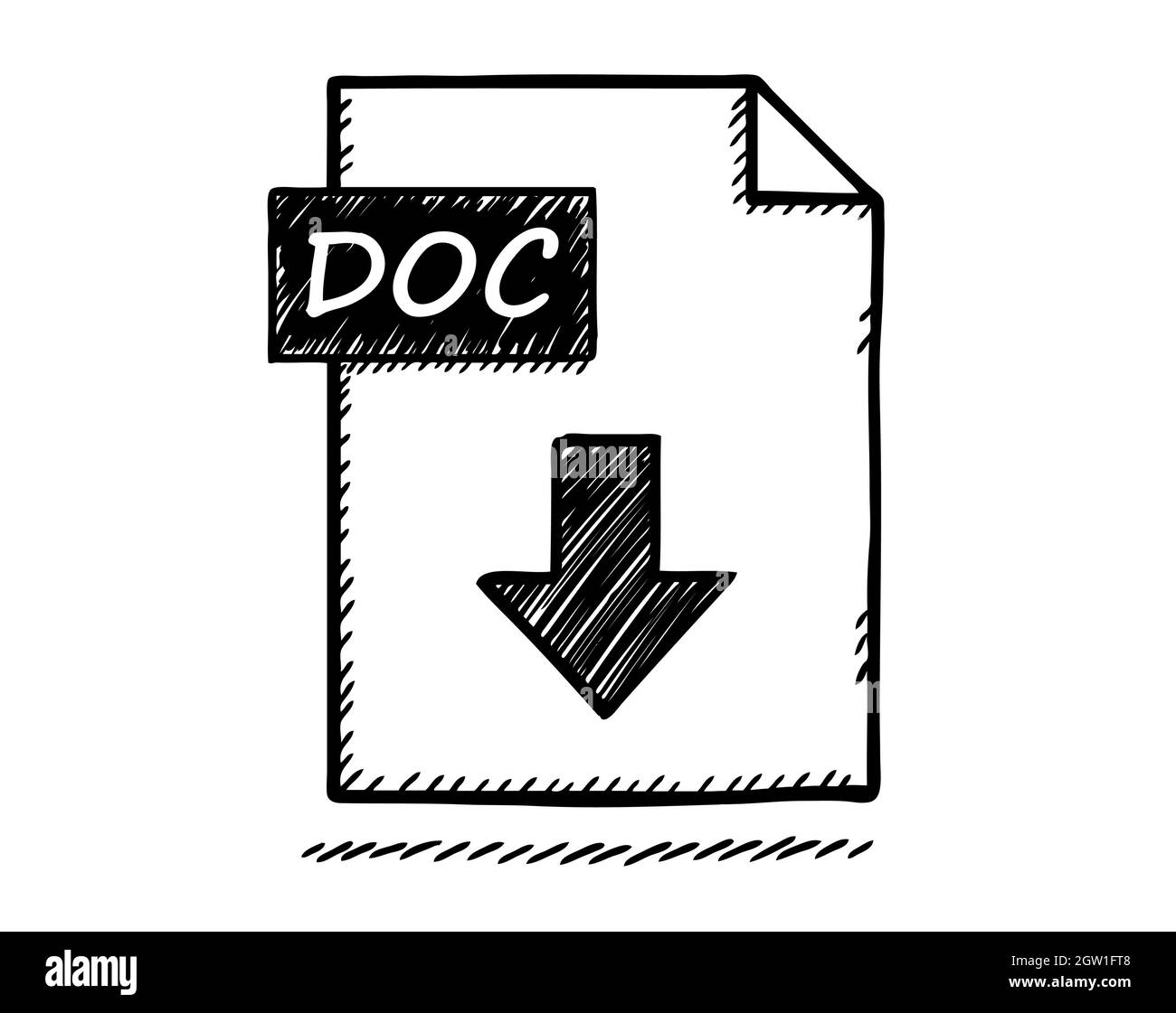 Vector illustration of downloading doc file icon. Hand drawn black and ...