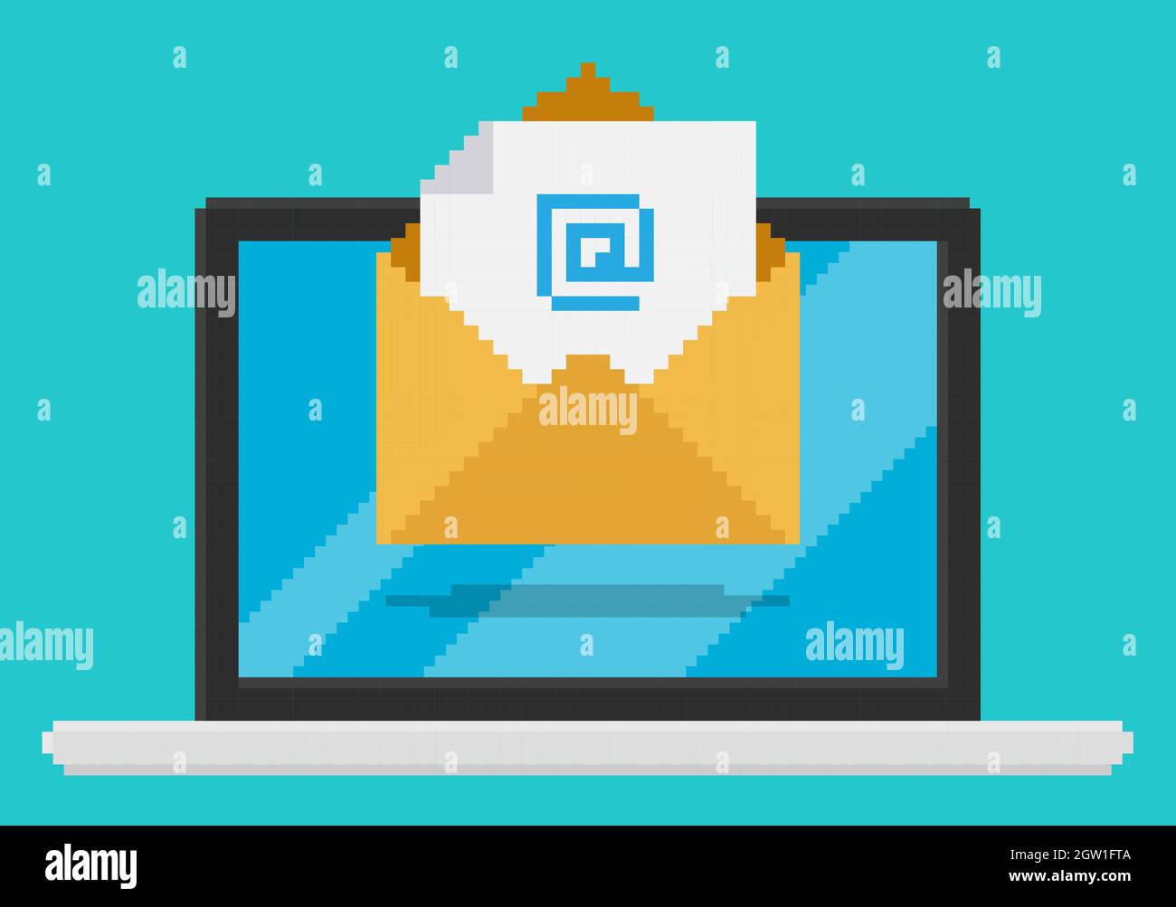 Pixel art style vector illustration of opend email with email sign, on ...