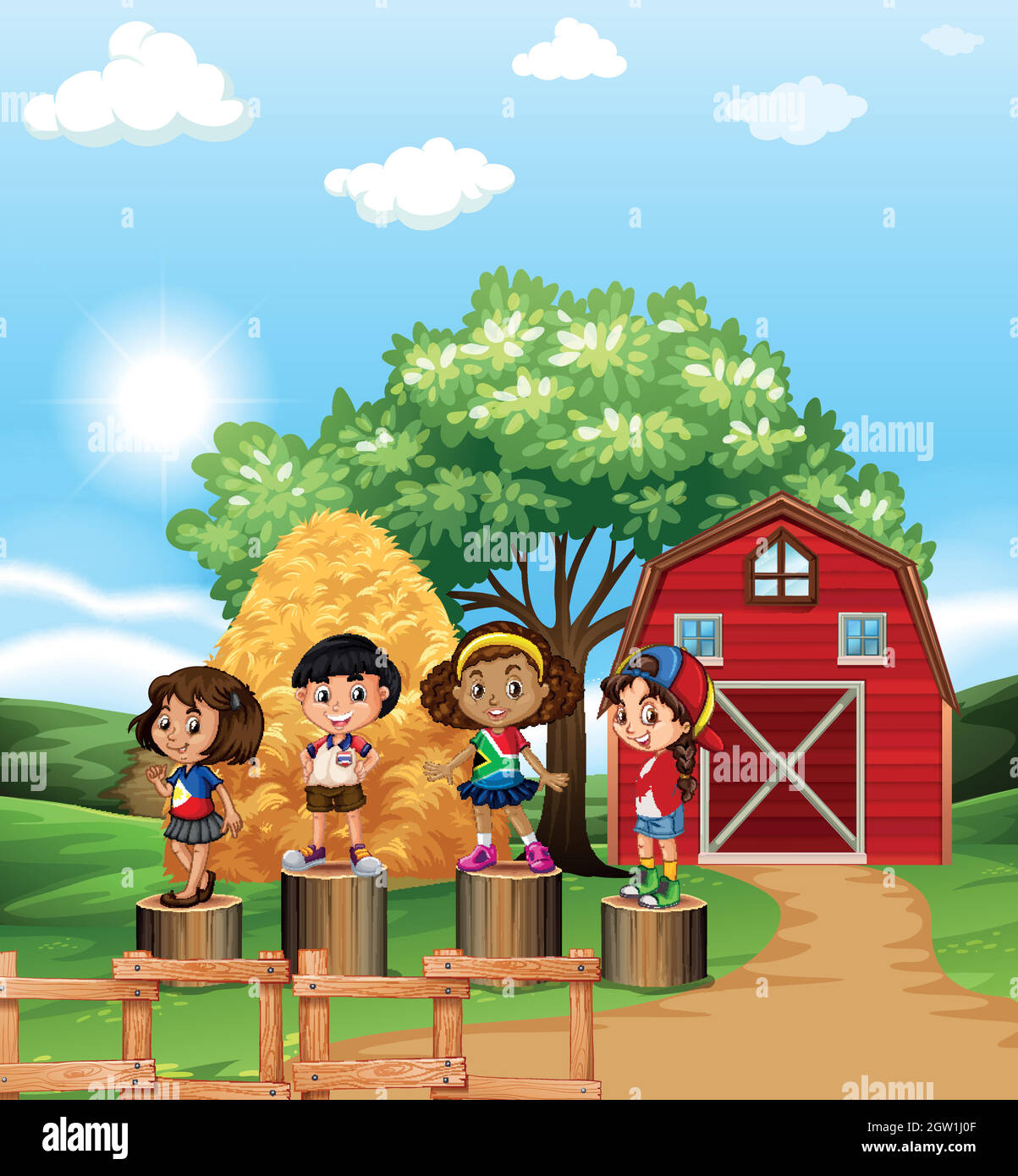 Scene with kids in the farm Stock Vector Image & Art - Alamy