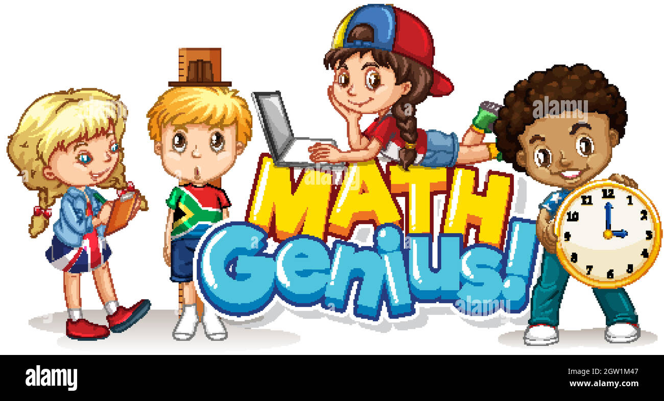 Font design for word math genius with happy kids Stock Vector Image ...