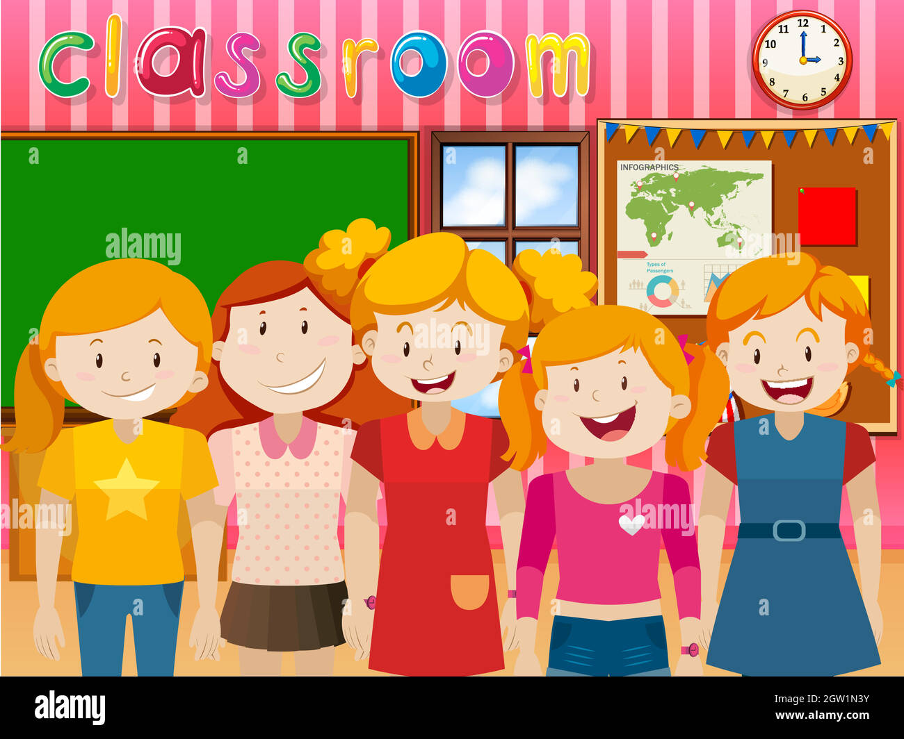 Cute girls in the classroom Stock Vector Image & Art - Alamy