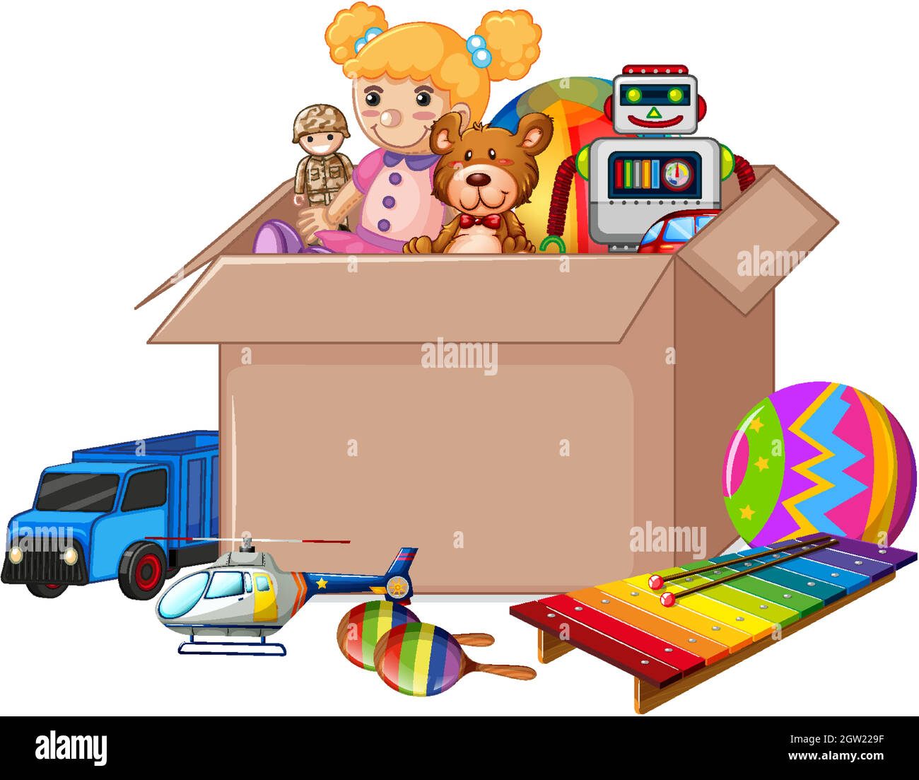 Cardboard box full of toys on white background Stock Vector Image & Art ...