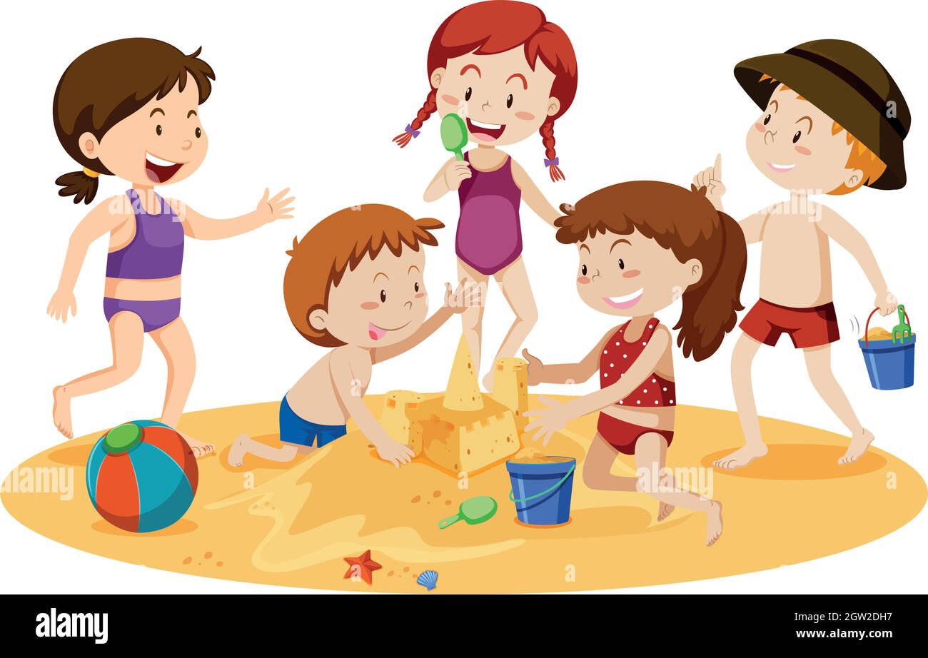 Kids Playing at the Beach Stock Vector Image & Art - Alamy