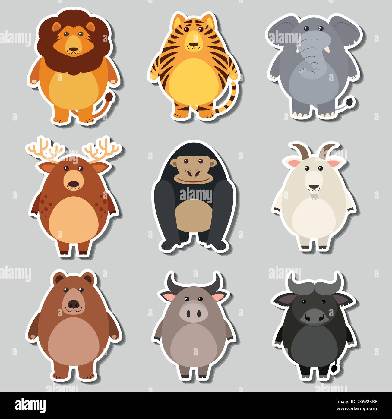Sticker set with wild animals on gray background Stock Vector Image ...