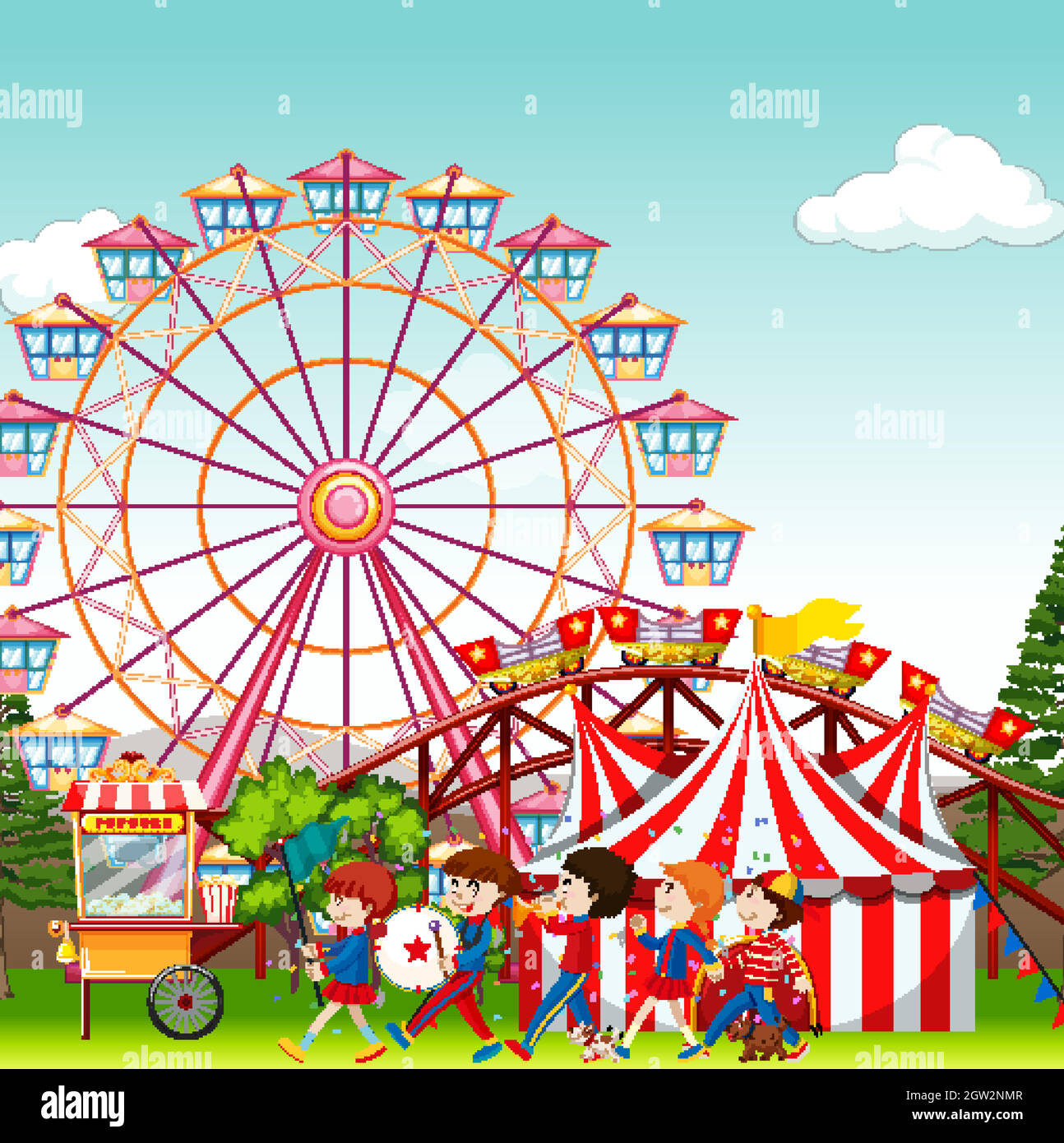 Amusement park with circus and ferris wheel background Stock Vector ...
