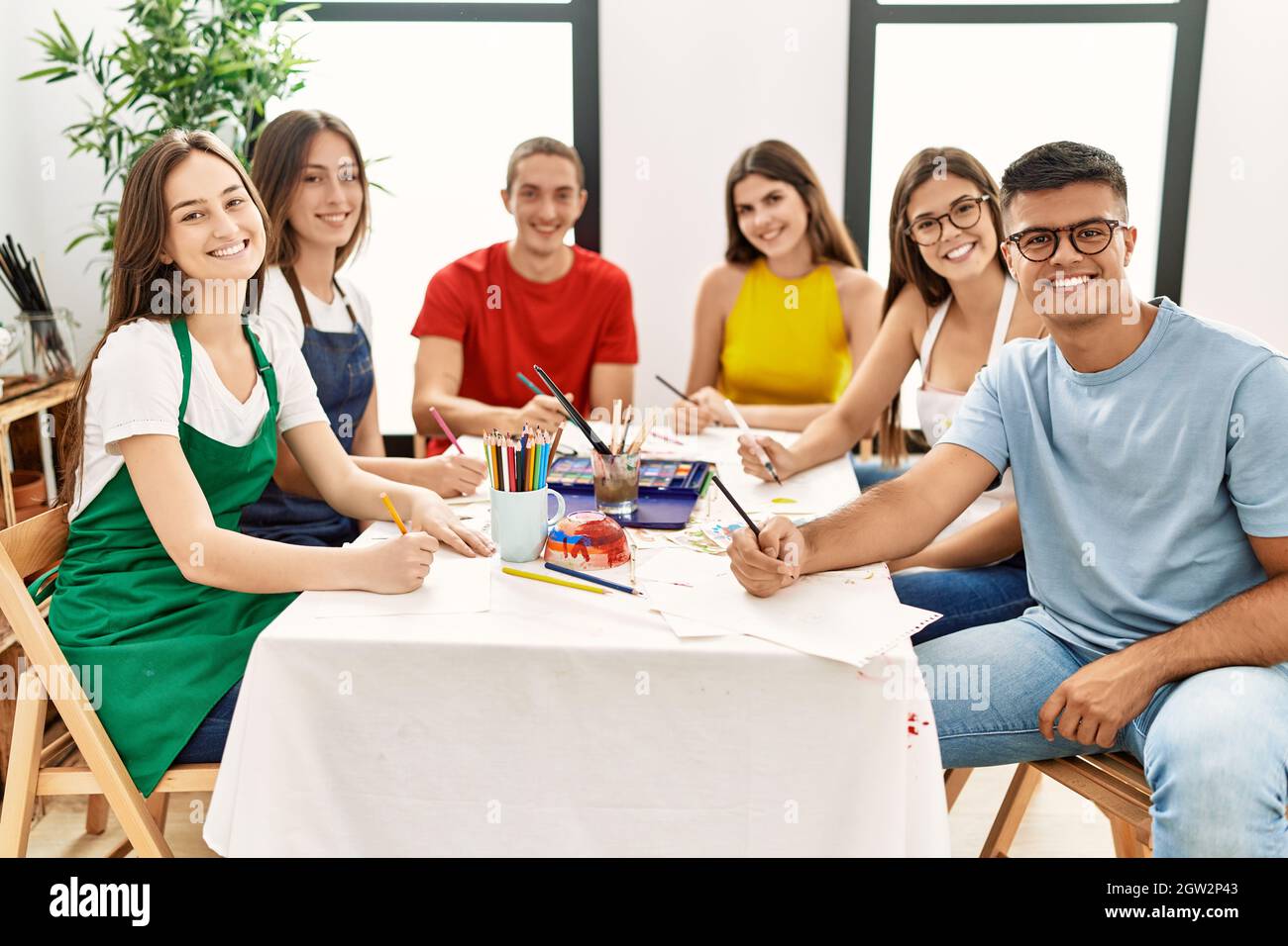 Group of people drawing at art studio Stock Photo - Alamy