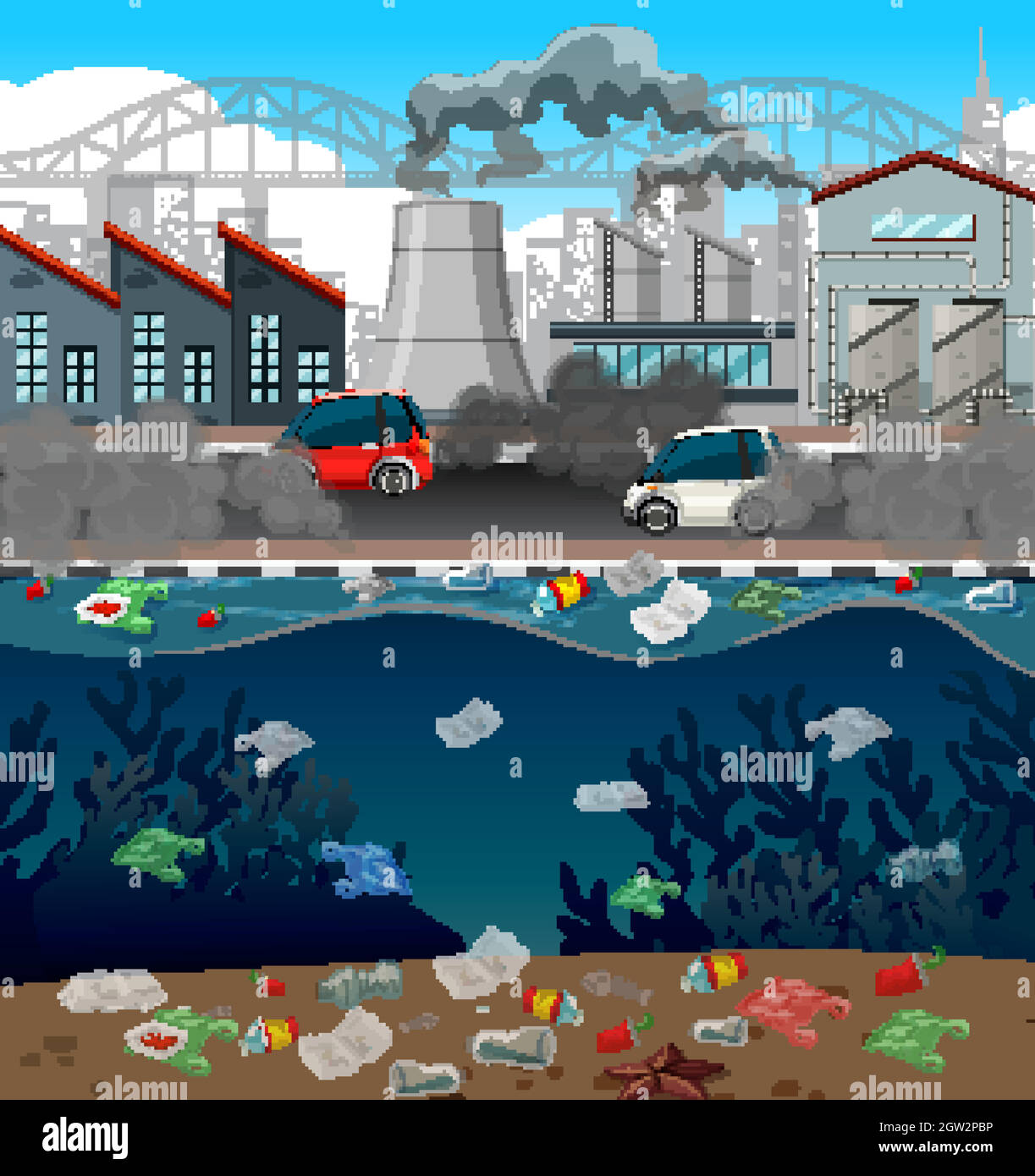 Urban city river pollution Stock Vector Images - Alamy