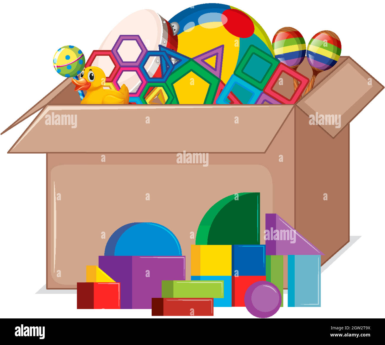 Cardboard box full of toys on white background Stock Vector Image & Art ...