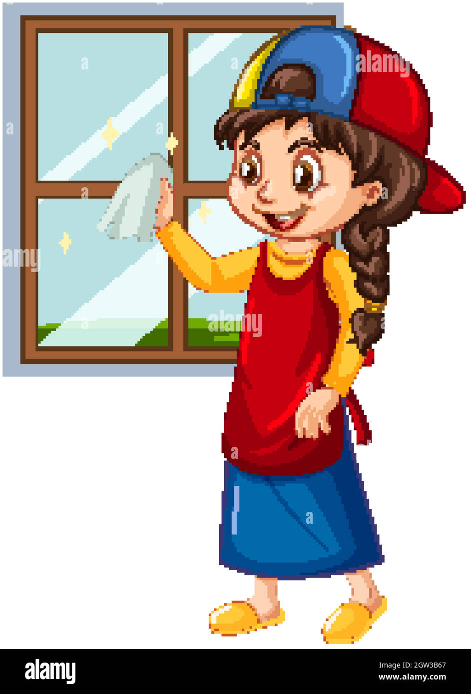 Girl cleaning window on isolated background Stock Vector Image & Art ...