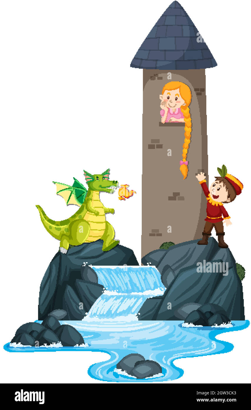 Scene with prince saving princess in the tower Stock Vector Image & Art ...