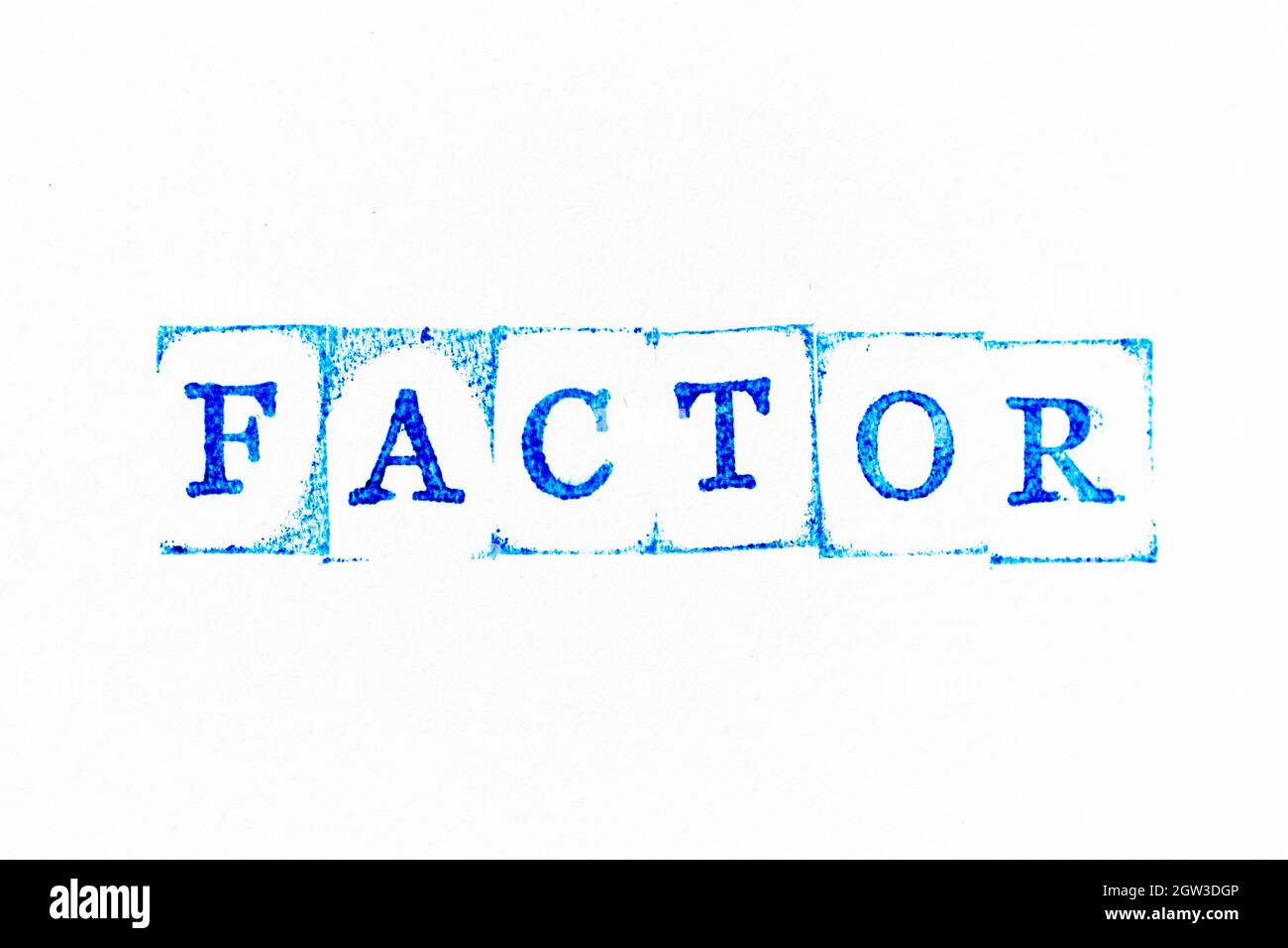 Blue color ink rubber stamp in word factor on white paper background ...