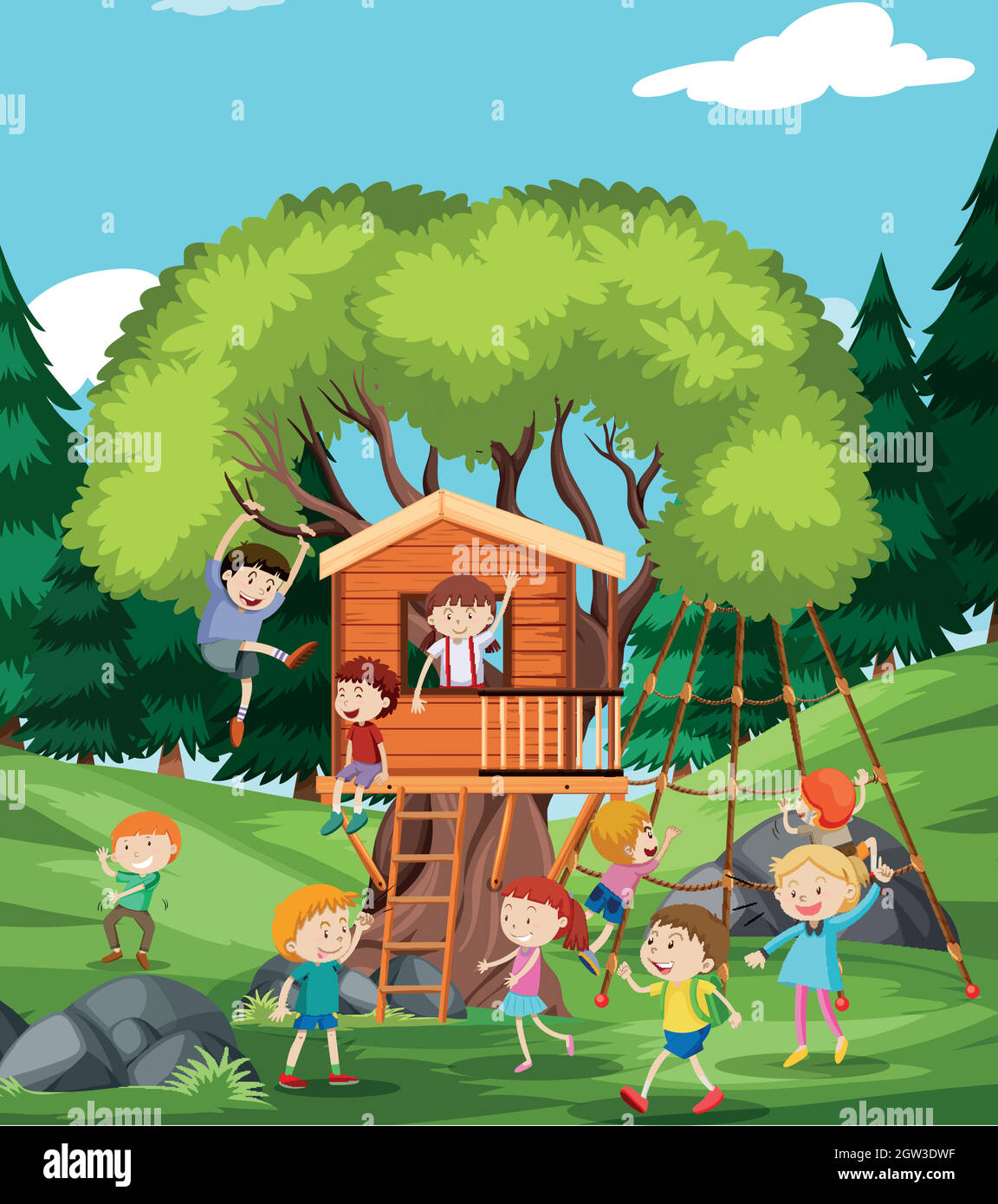 Stone house tree Stock Vector Images - Alamy