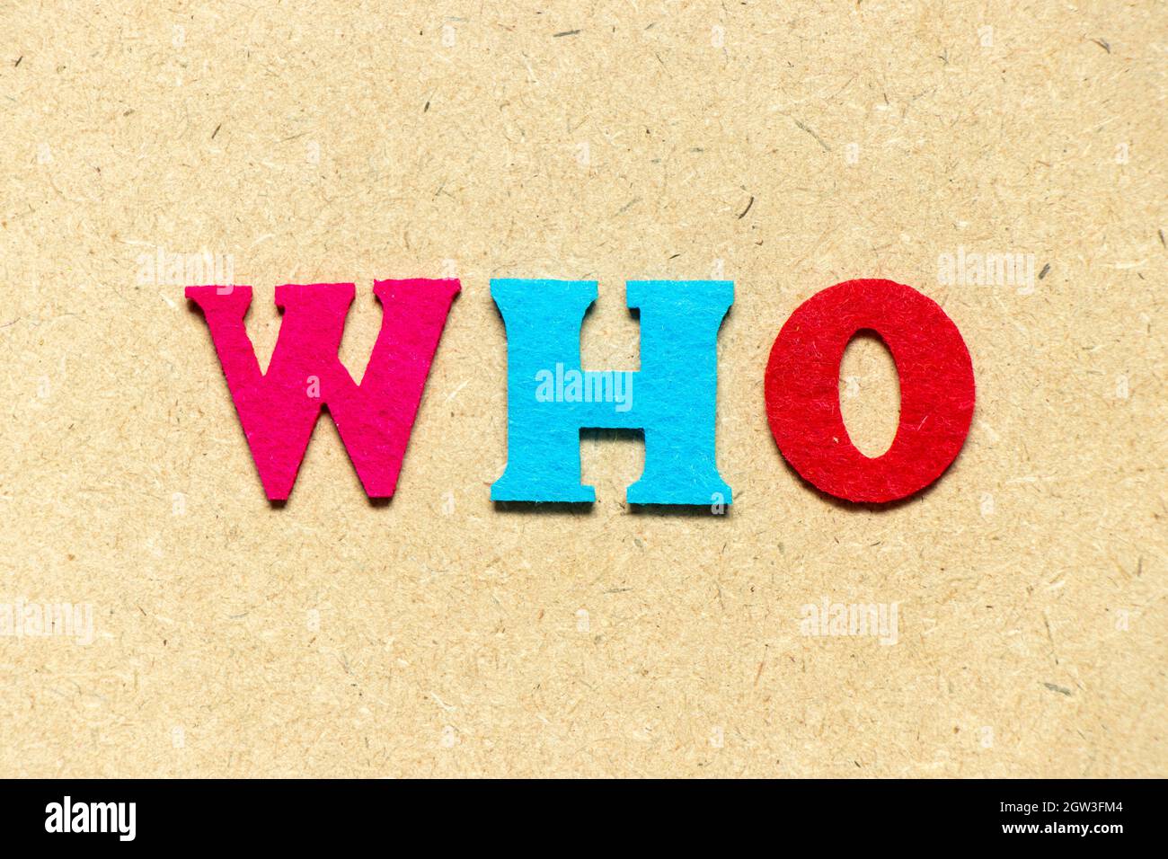 Color cloth alphabet letter in word who on wood background Stock Photo ...