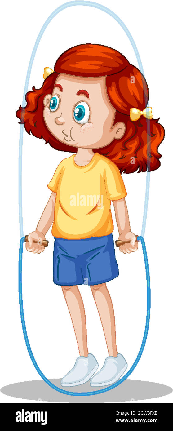 Cute girl jumping on rope cartoon character isolated Stock Vector Image ...