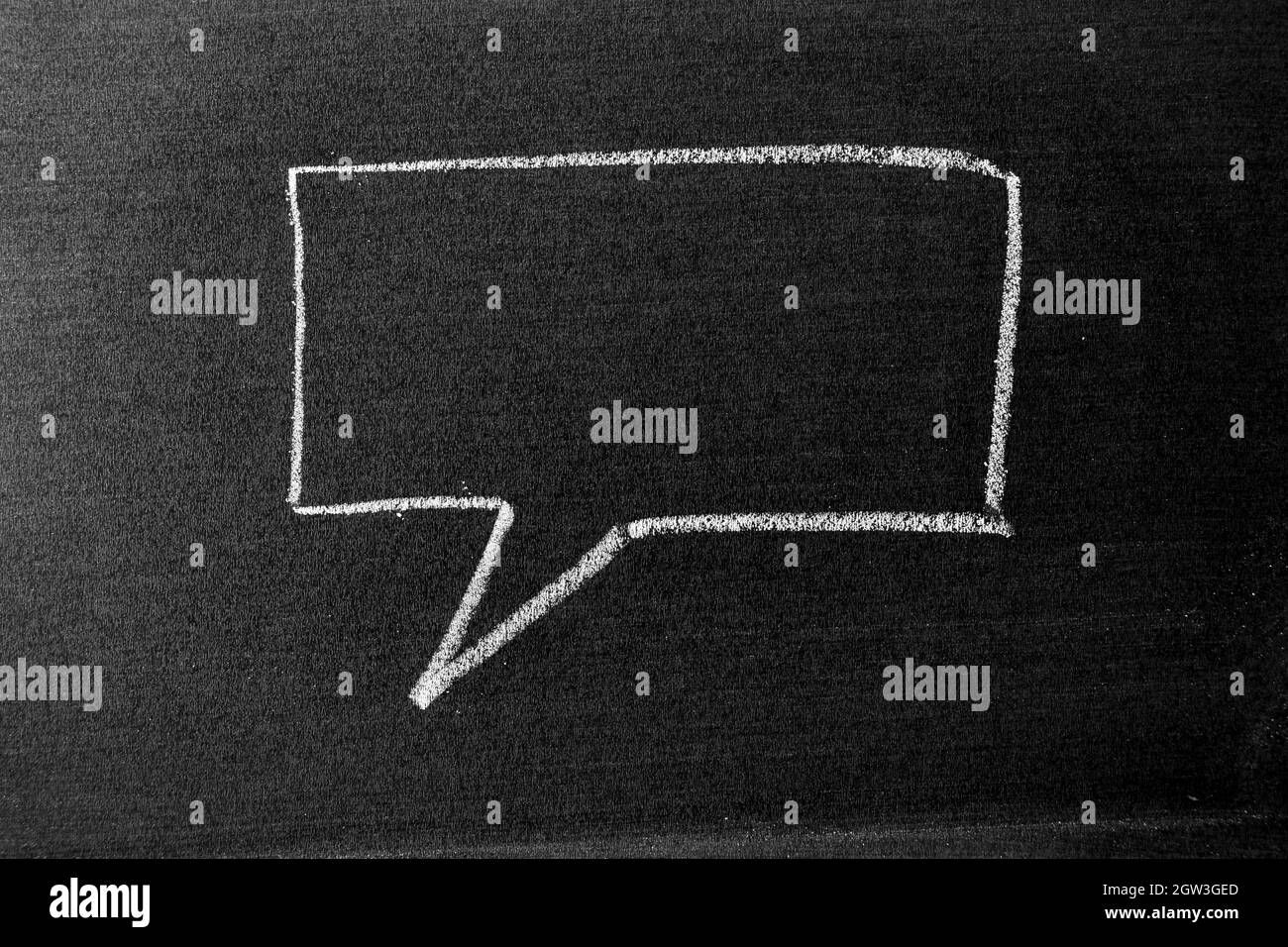White color chalk hand drawing in square bubble speech shape with blank ...