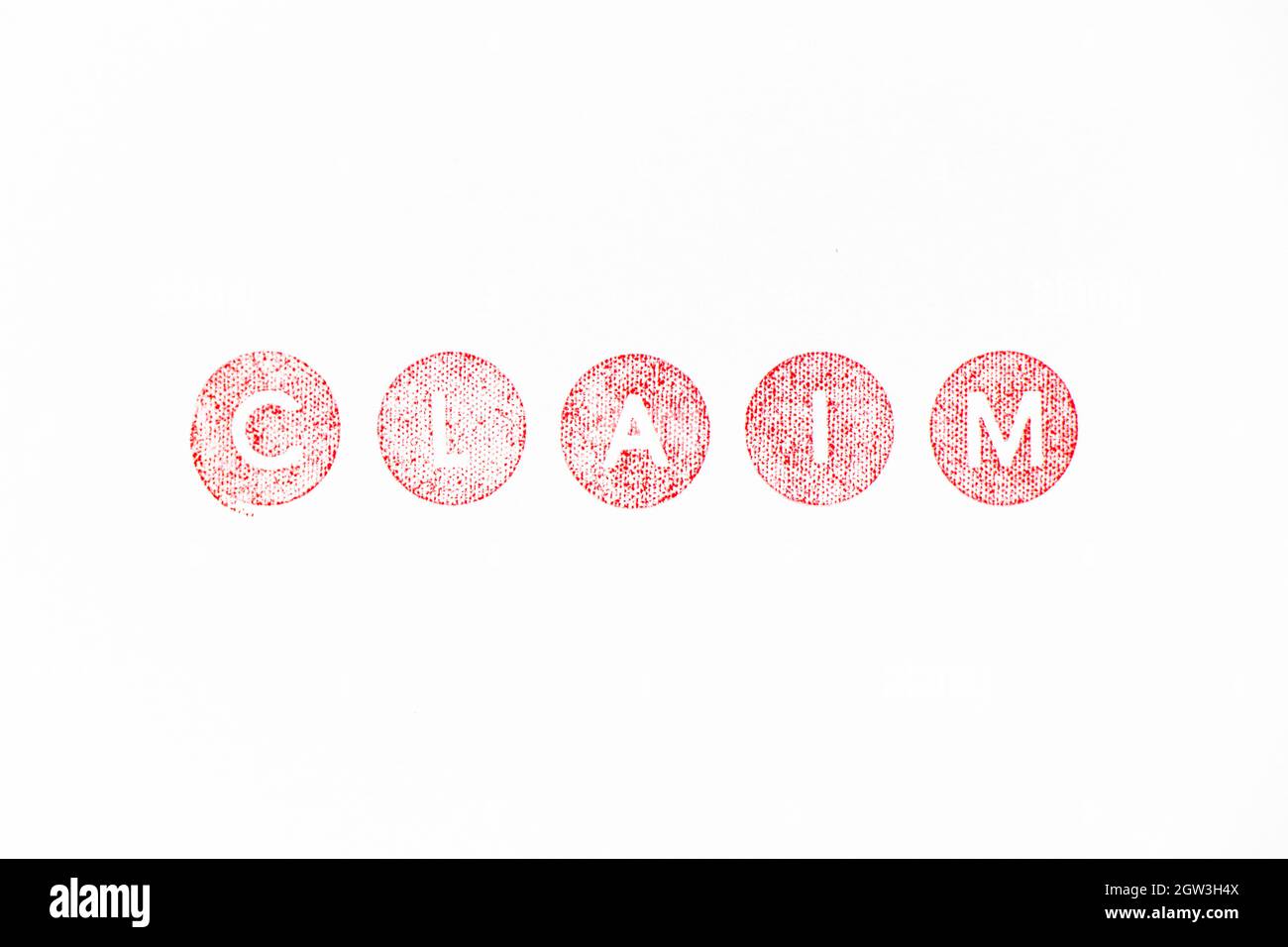 Red color rubber stamp in word claim on white paper background Stock ...