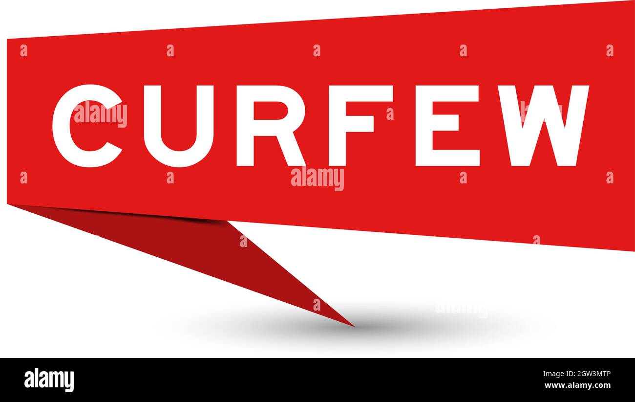 Red color speech banner with word curfew on white background Stock ...