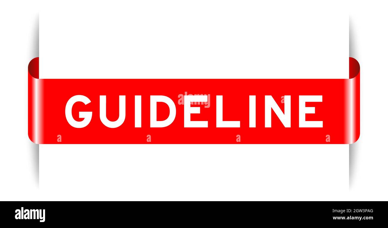 Red color inserted label banner with word guideline on white background ...