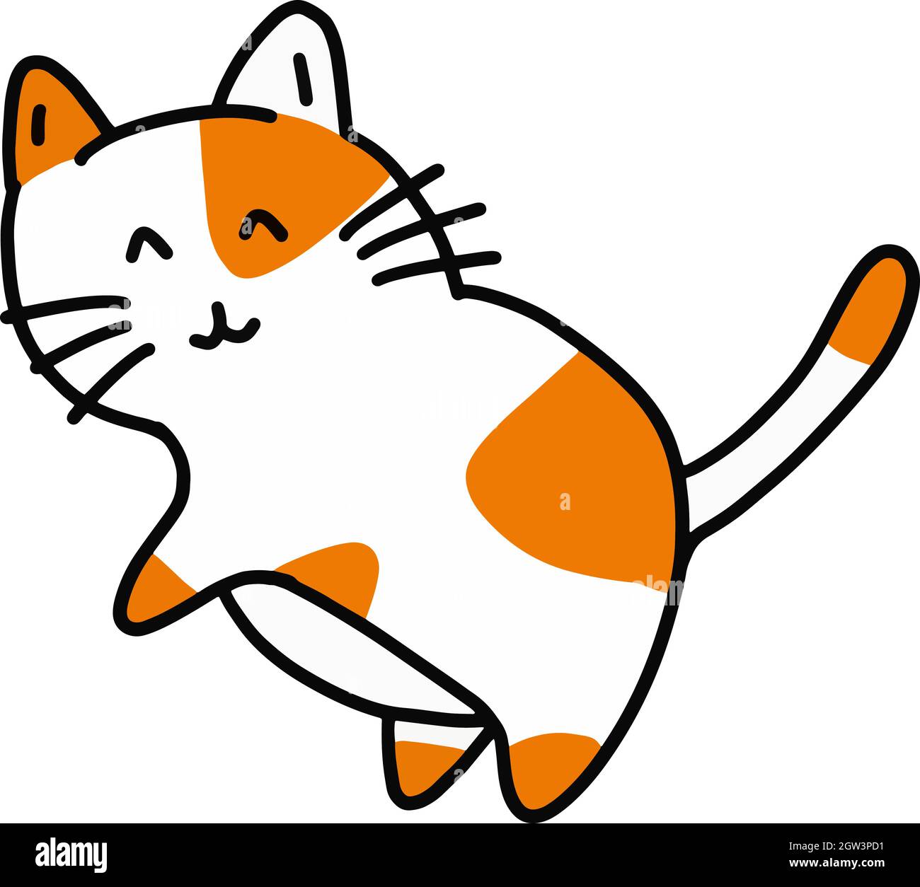 Hand drawing as white and orange cat shape in cartoon design on white ...
