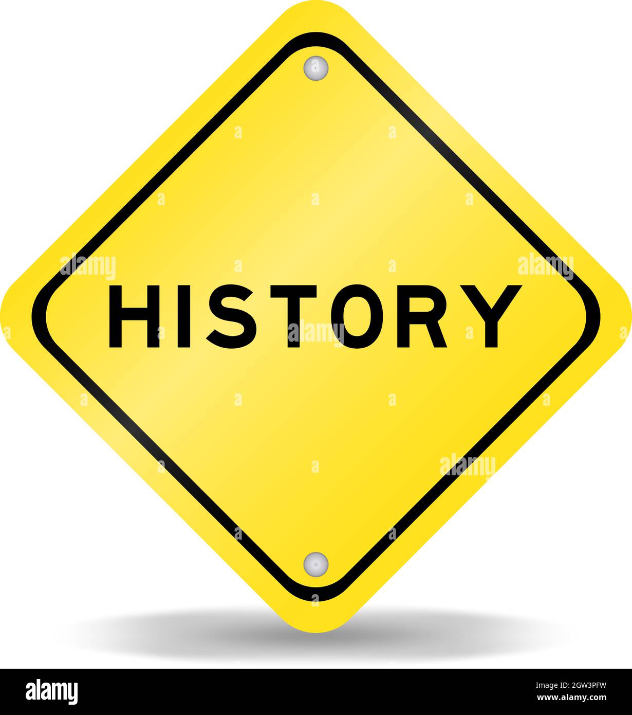 Yellow color transportation sign with word history on white background ...