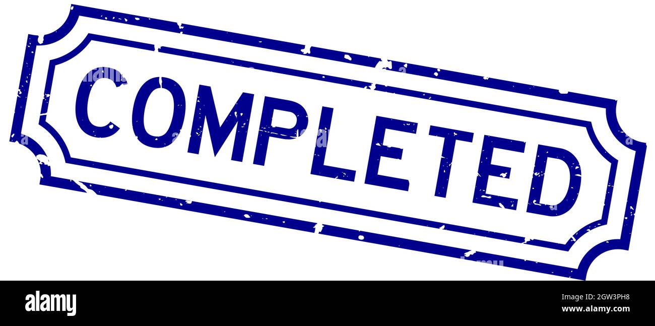 Grunge blue completed word square rubber seal stamp on white background ...