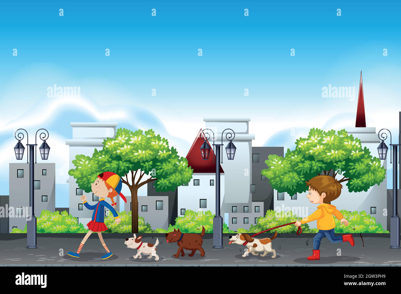 People and dog urban scene Stock Vector Image & Art - Alamy