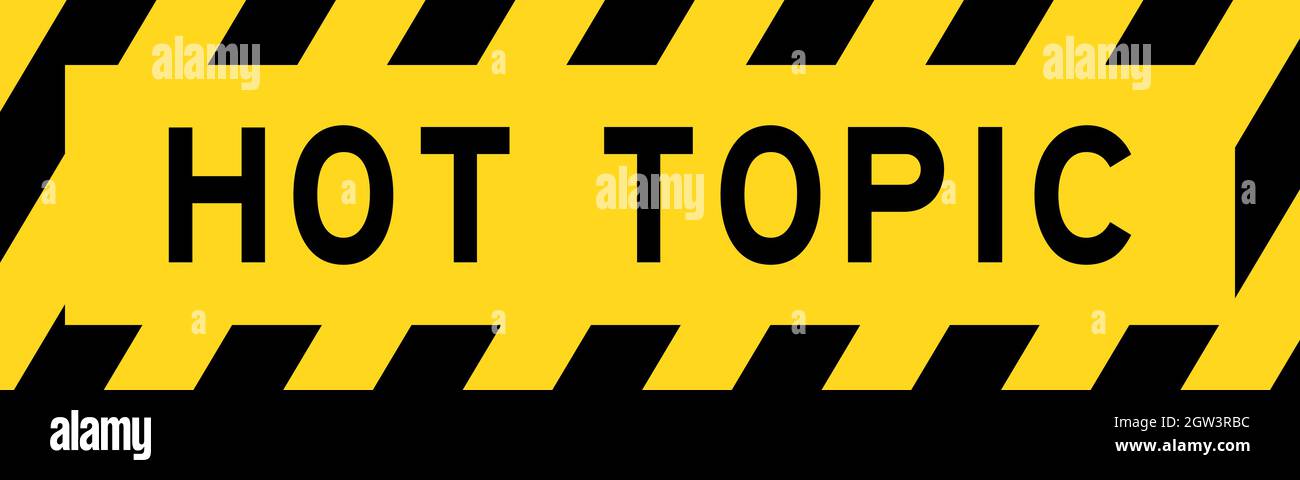 Yellow and black color with line striped label banner with word hot ...