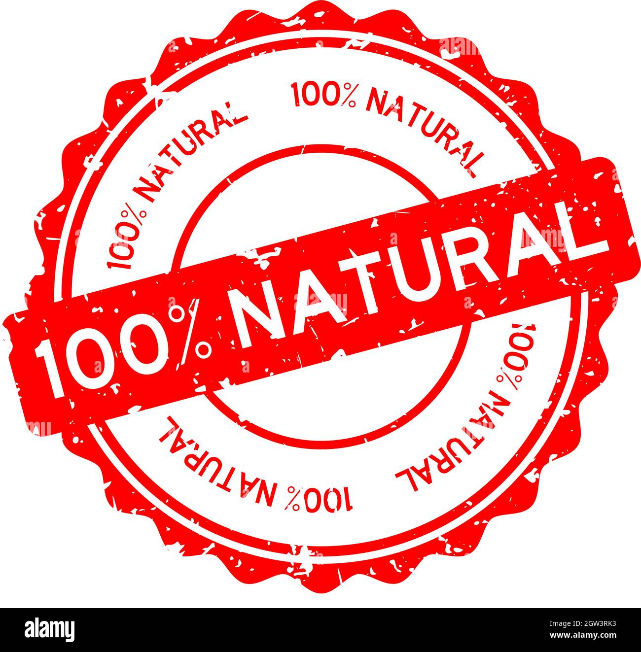 Grunge red 100 percent natural word round rubber seal stamp on white ...