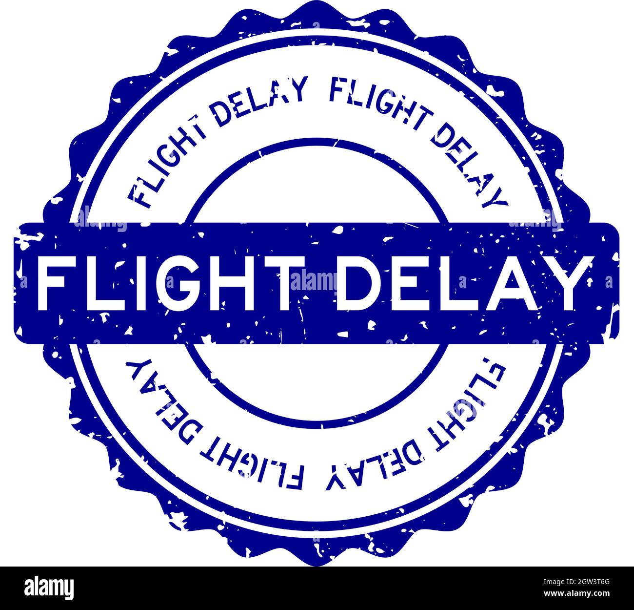 Grunge blue flight delay word round rubber seal stamp on white ...