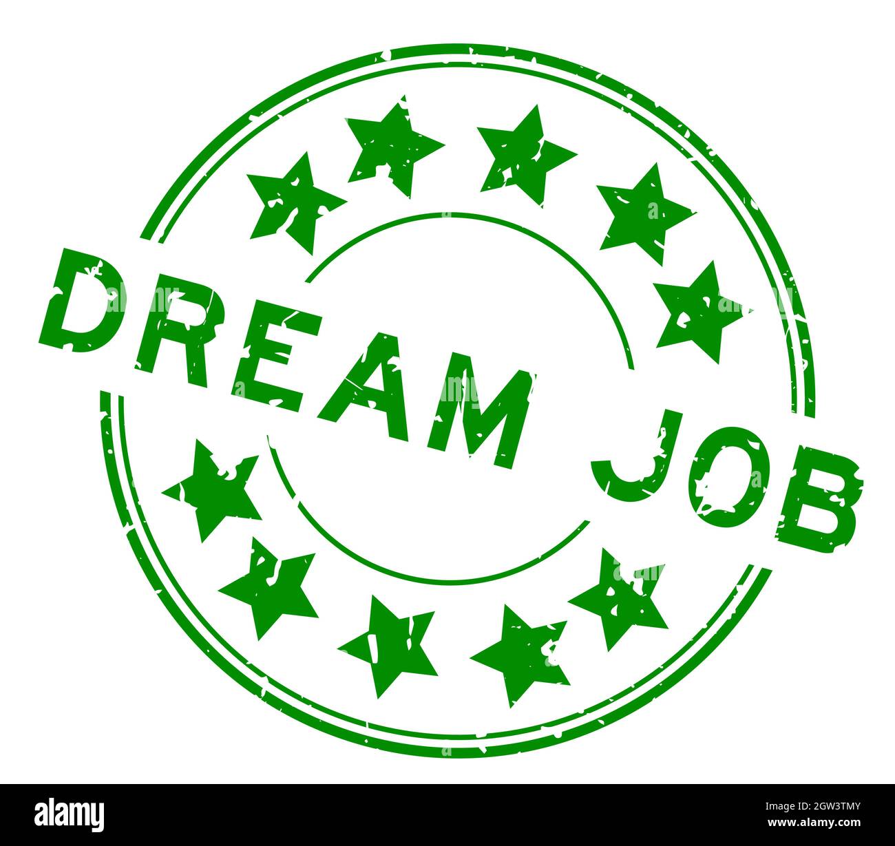 Grunge green dream job word with star icon round rubber seal stamp on ...