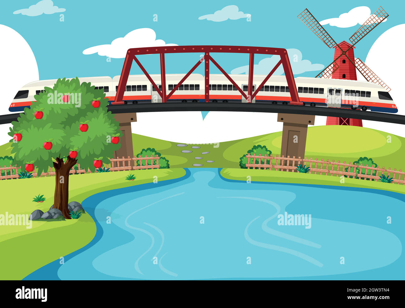 Train crossing the river scene Stock Vector Image & Art - Alamy