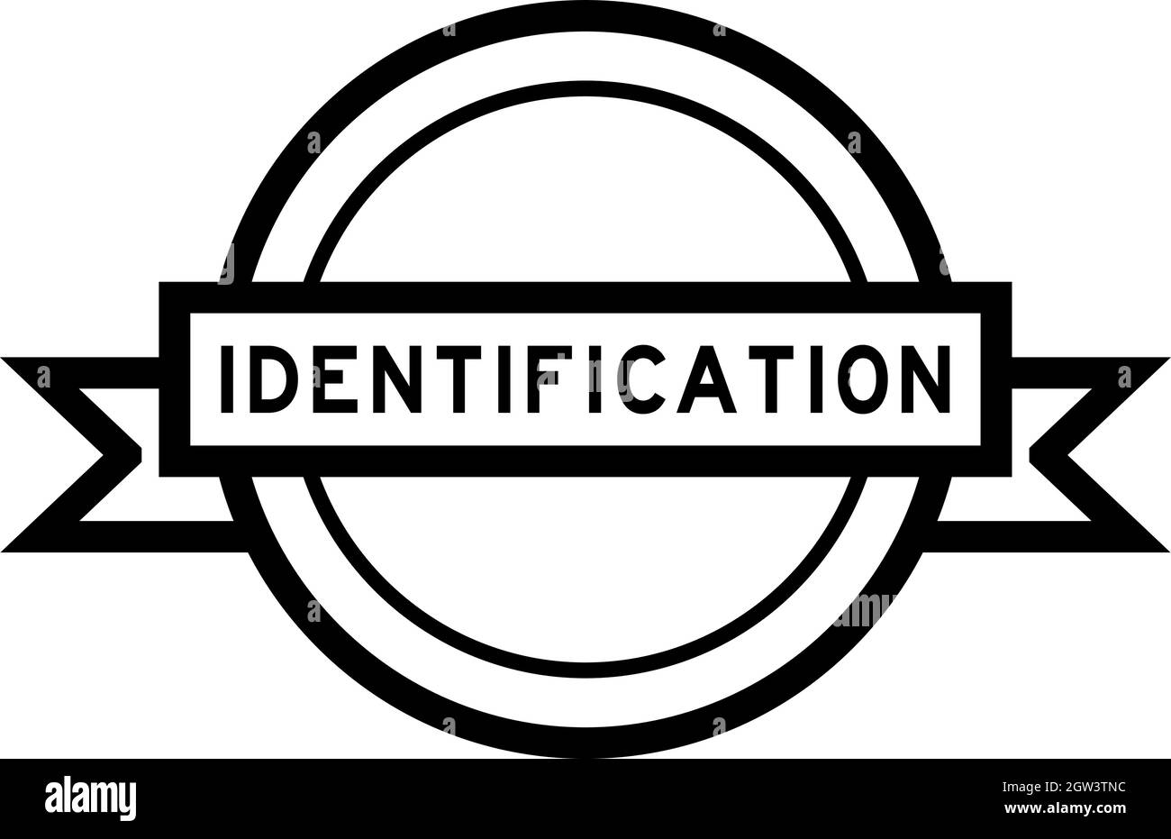 Vintage black color round label banner with word identification on ...