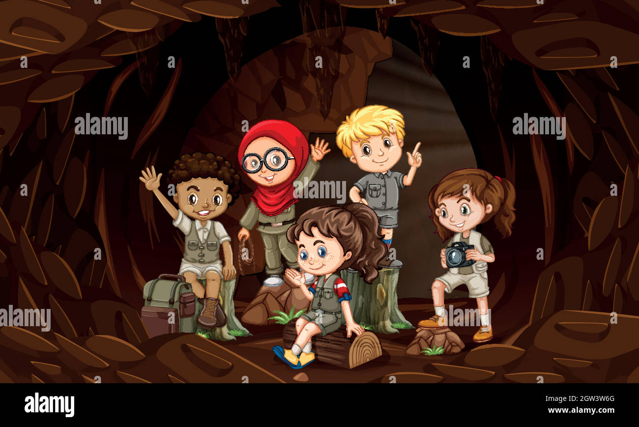 A group of interational kids in cave Stock Vector Image & Art - Alamy