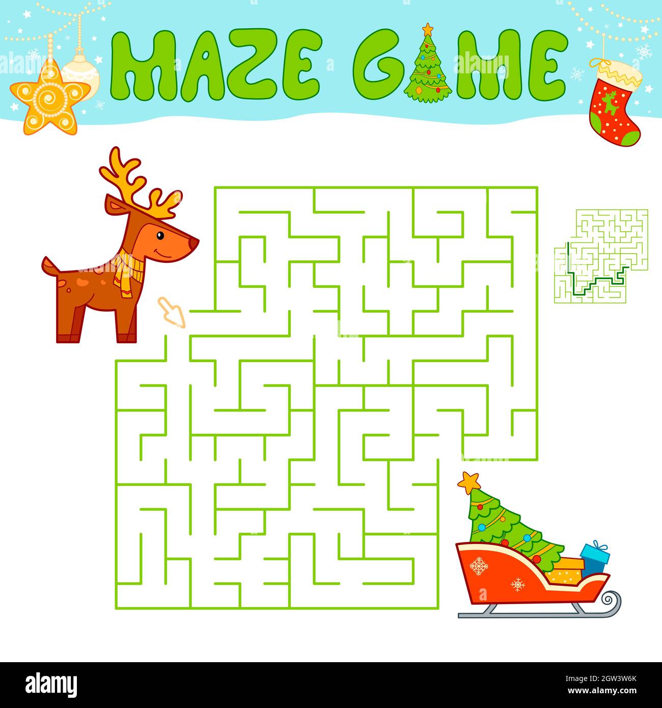 Christmas Maze puzzle game for children. Maze or labyrinth game with ...