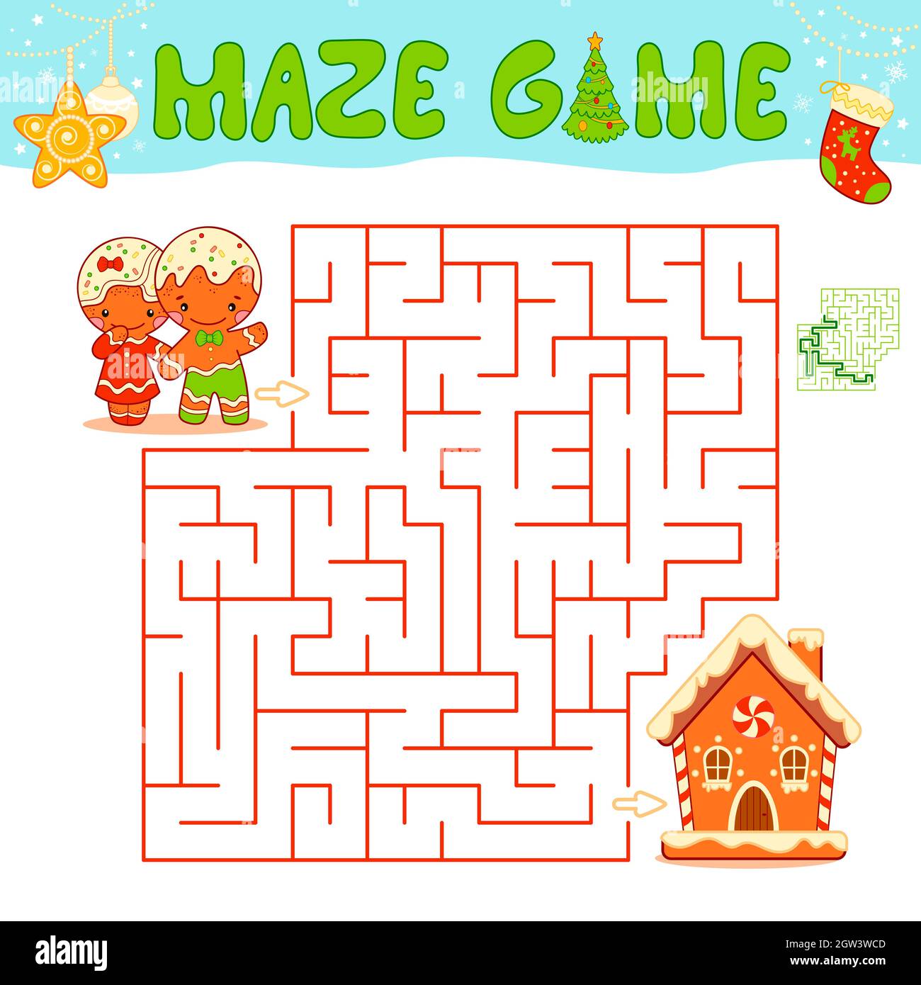 Christmas Maze puzzle game for children. Maze or labyrinth game with ...