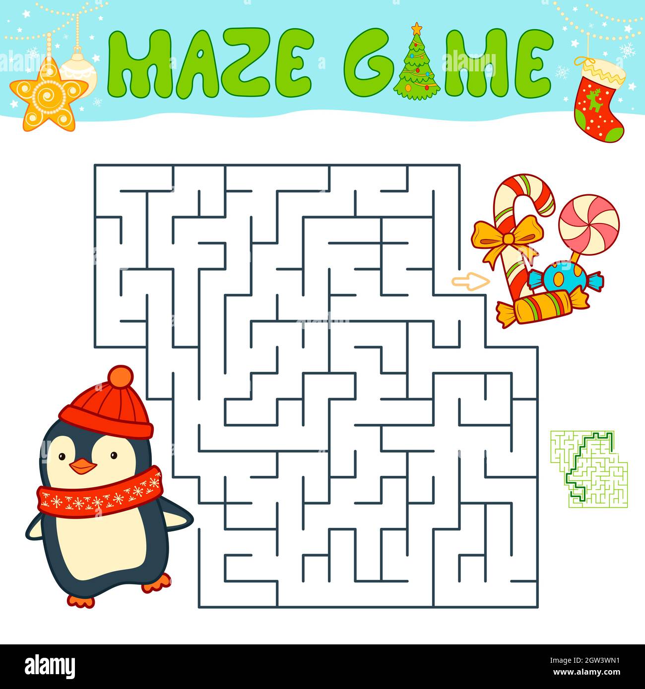 Christmas Maze puzzle game for children. Maze or labyrinth game with ...