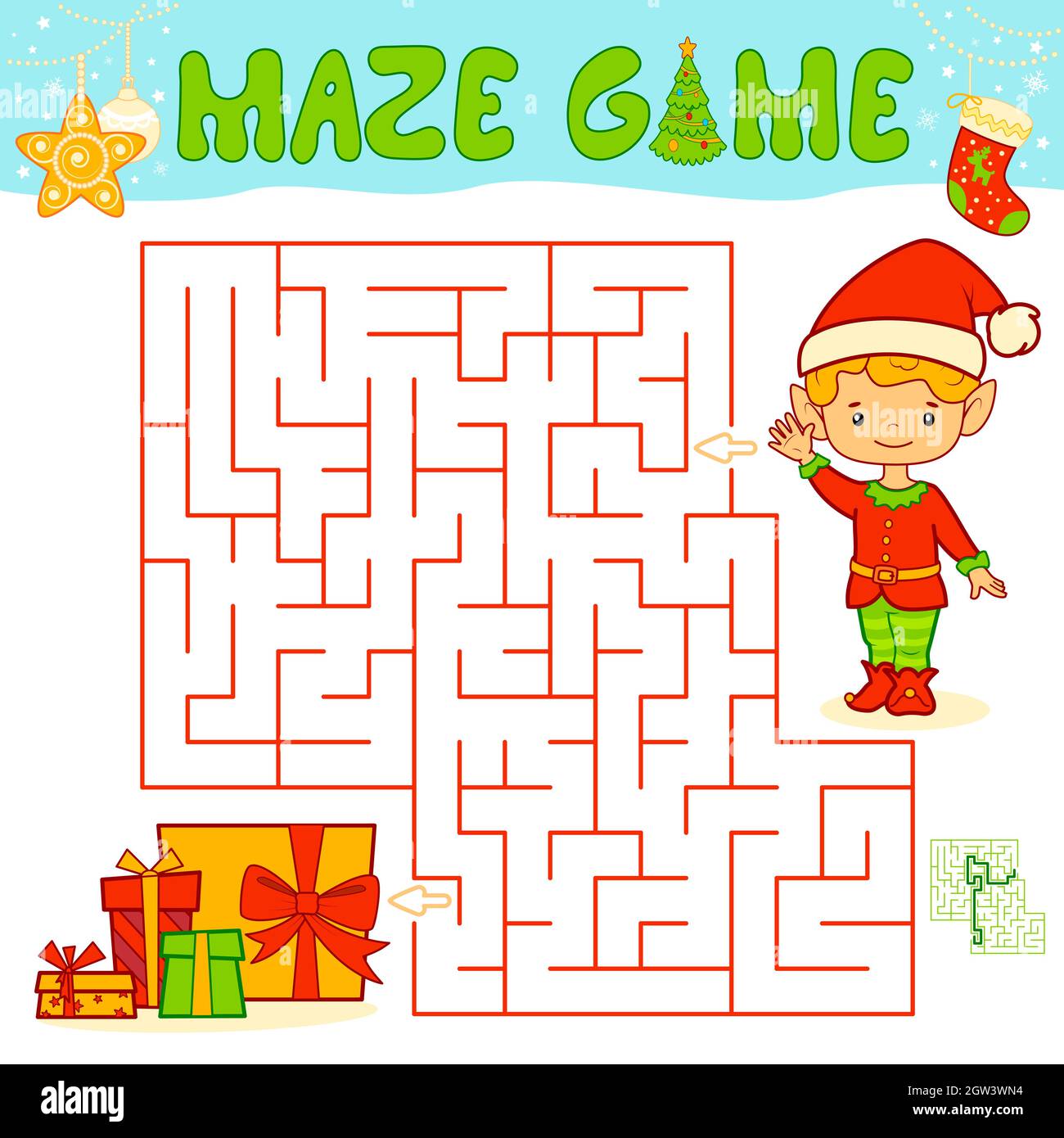 Christmas Maze puzzle game for children. Maze or labyrinth game with ...