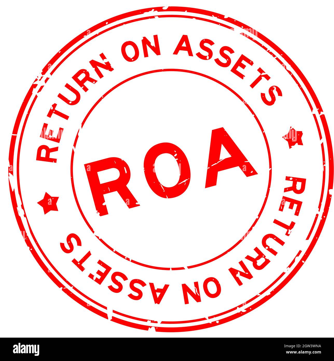 Grunge red ROA Return on assets word round rubber seal stamp on white ...