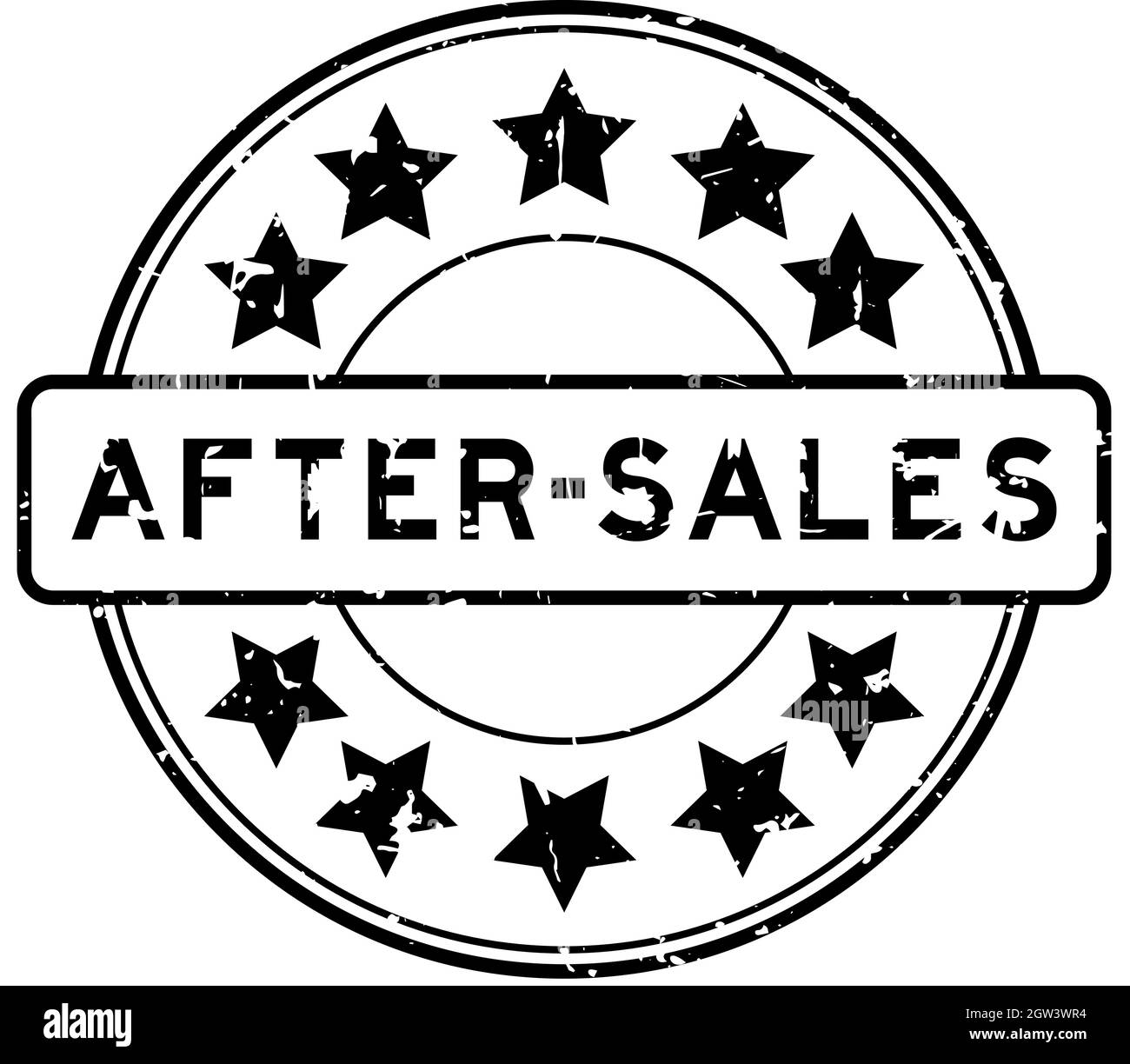 Grunge black After sales word with star icon rubber seal stamp on white ...