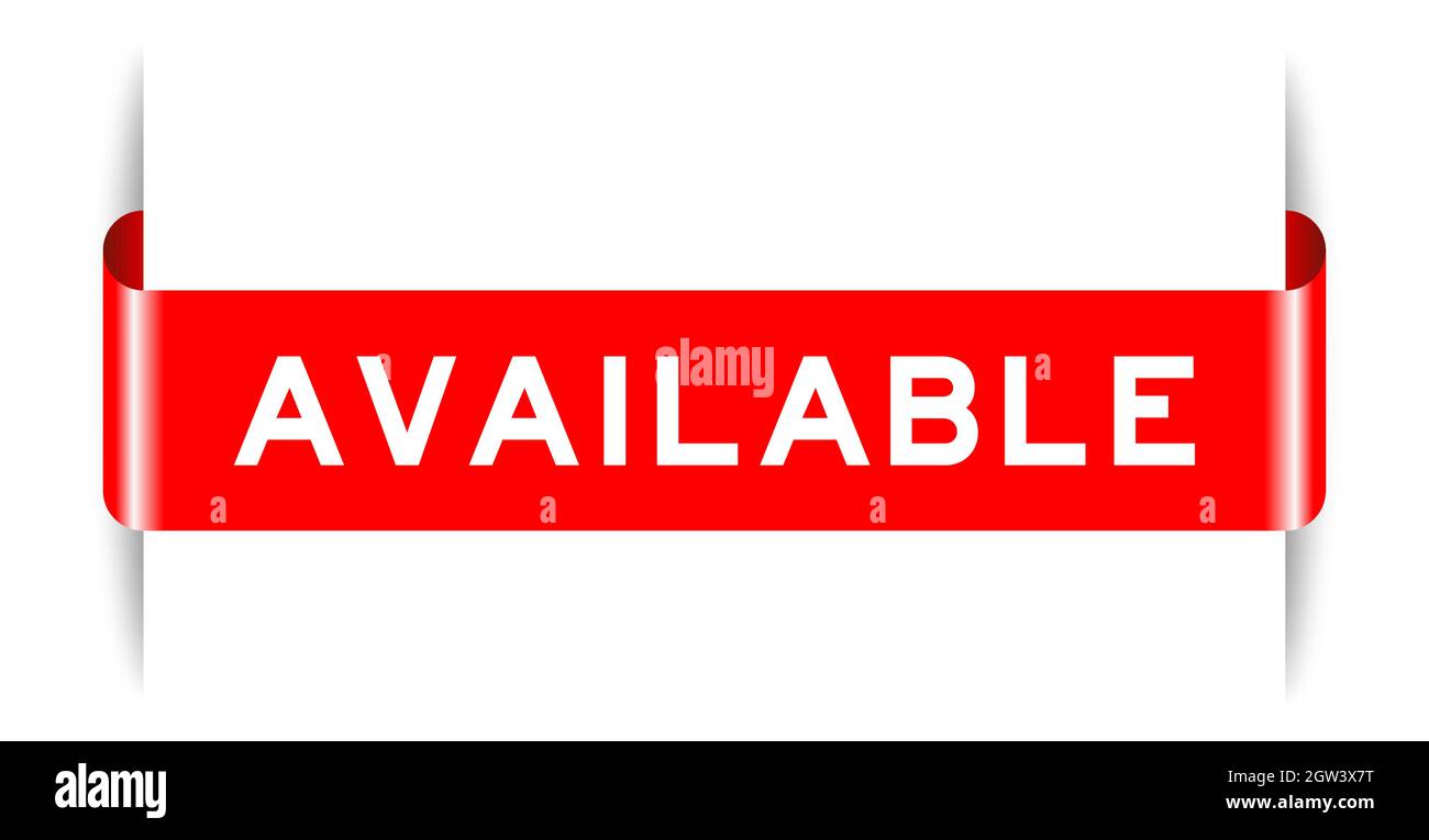 Red color inserted label banner with word available on white background ...
