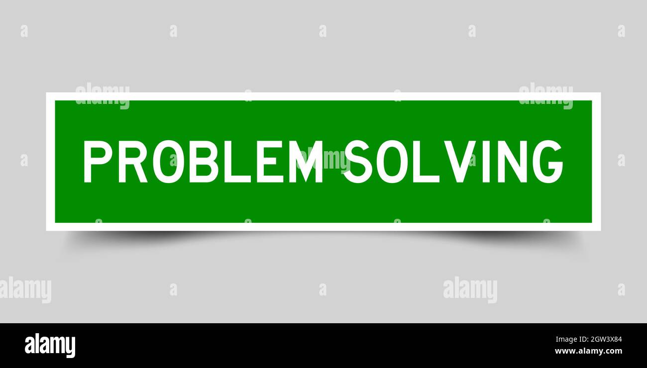 Square label banner with word problem solving in green color on gray ...
